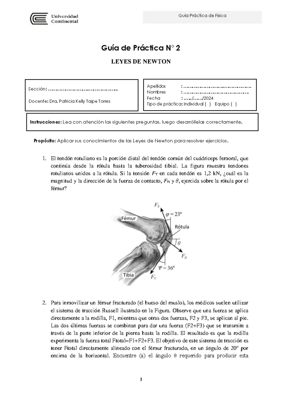 S2 GP Newton Ejercicios - Guía de Práctica N° 2 LEYES DE NEWTON Propósito: Aplicar sus ...