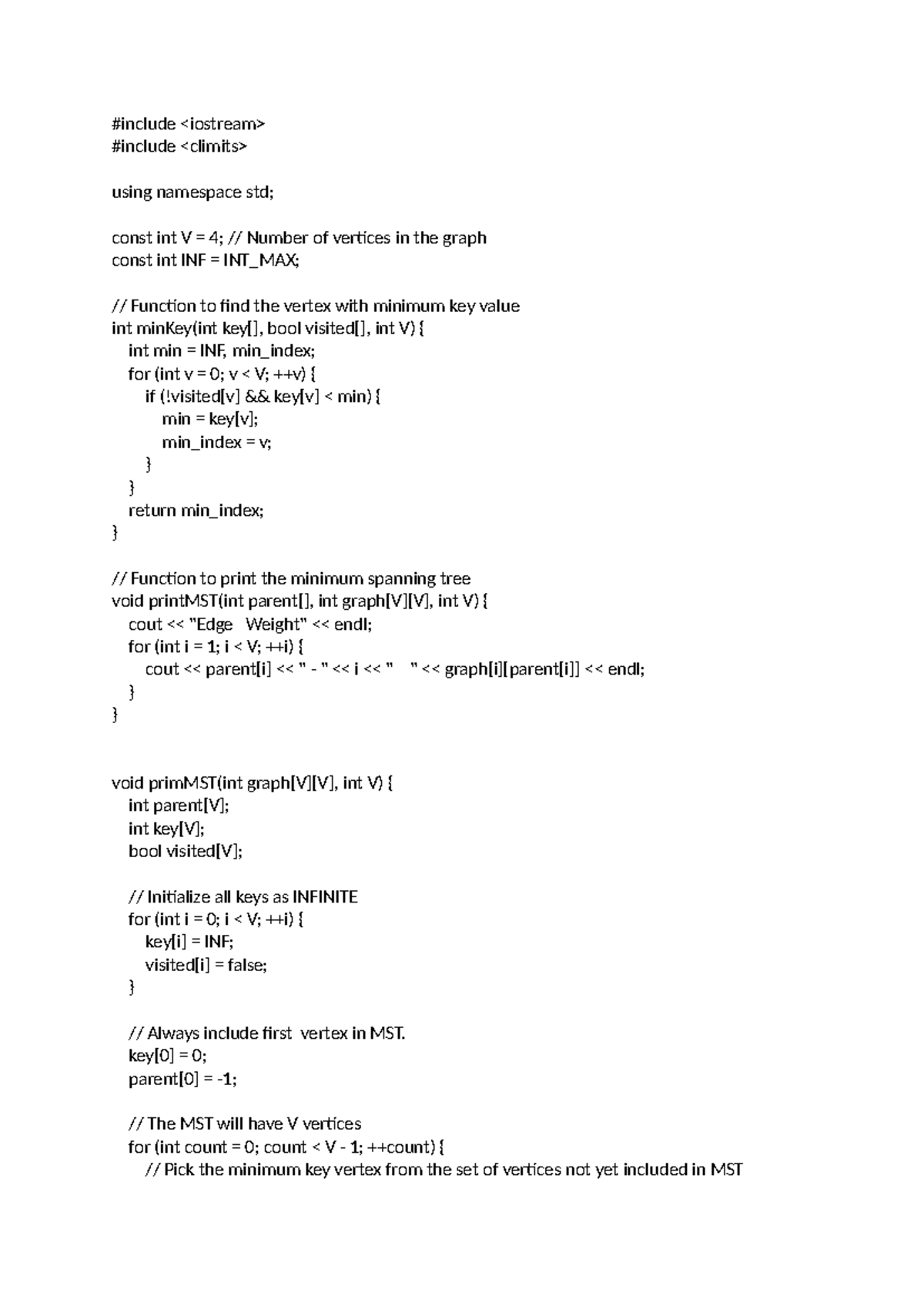 PRIM's - Notes - #include #include using namespace std; const int V ...