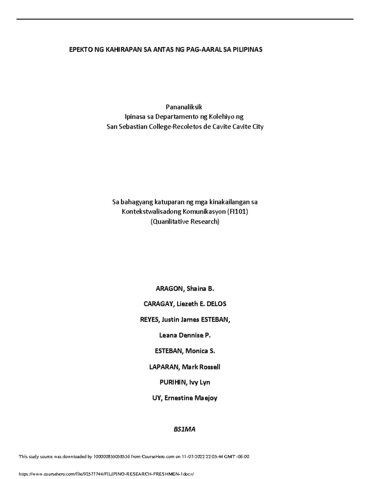 Filipino Research Freshmen 1 - This study source was downloaded by ...