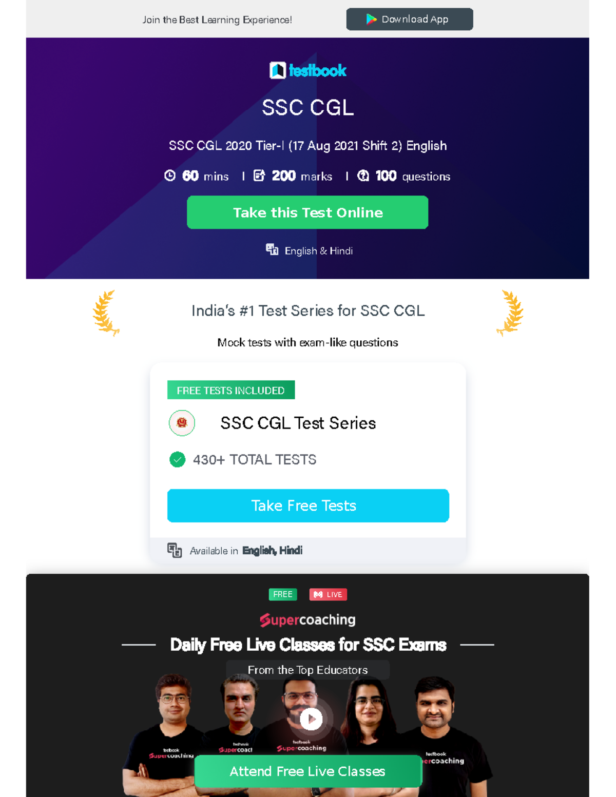 SSC CGL 2020 Tier-I (17 Aug 2021 Shift 2) English - Join the Best Learning Experience! Download ...