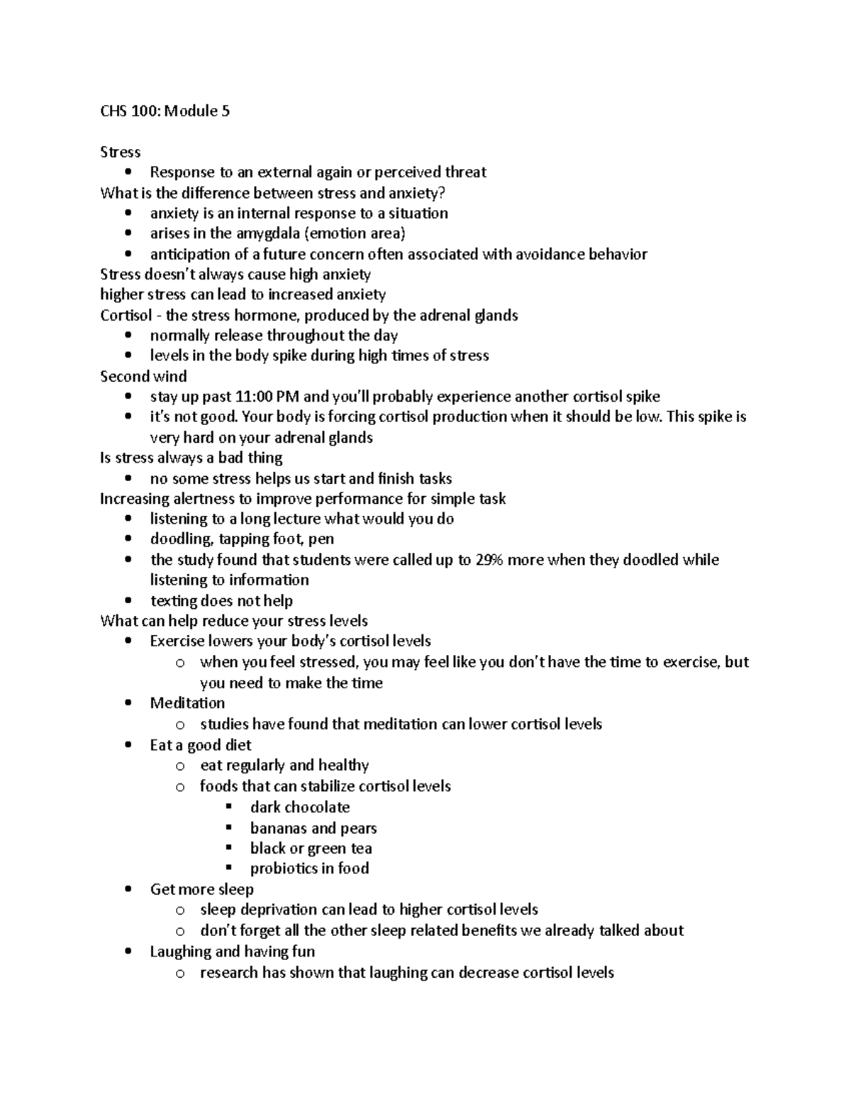 CHS 100 - Module 5 - CHS 100: Module 5 Stress Response to an external ...