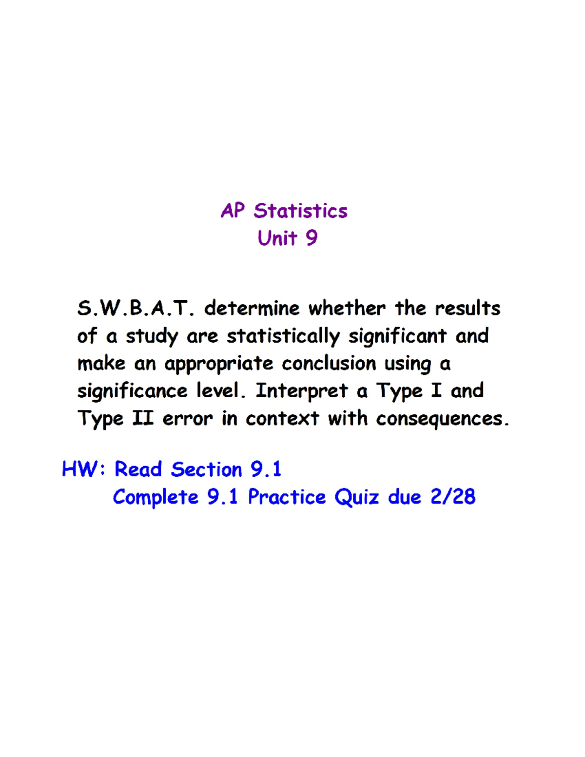 Chapter 9 - Day 2 (Testing Errors) - STAT400 - Studocu