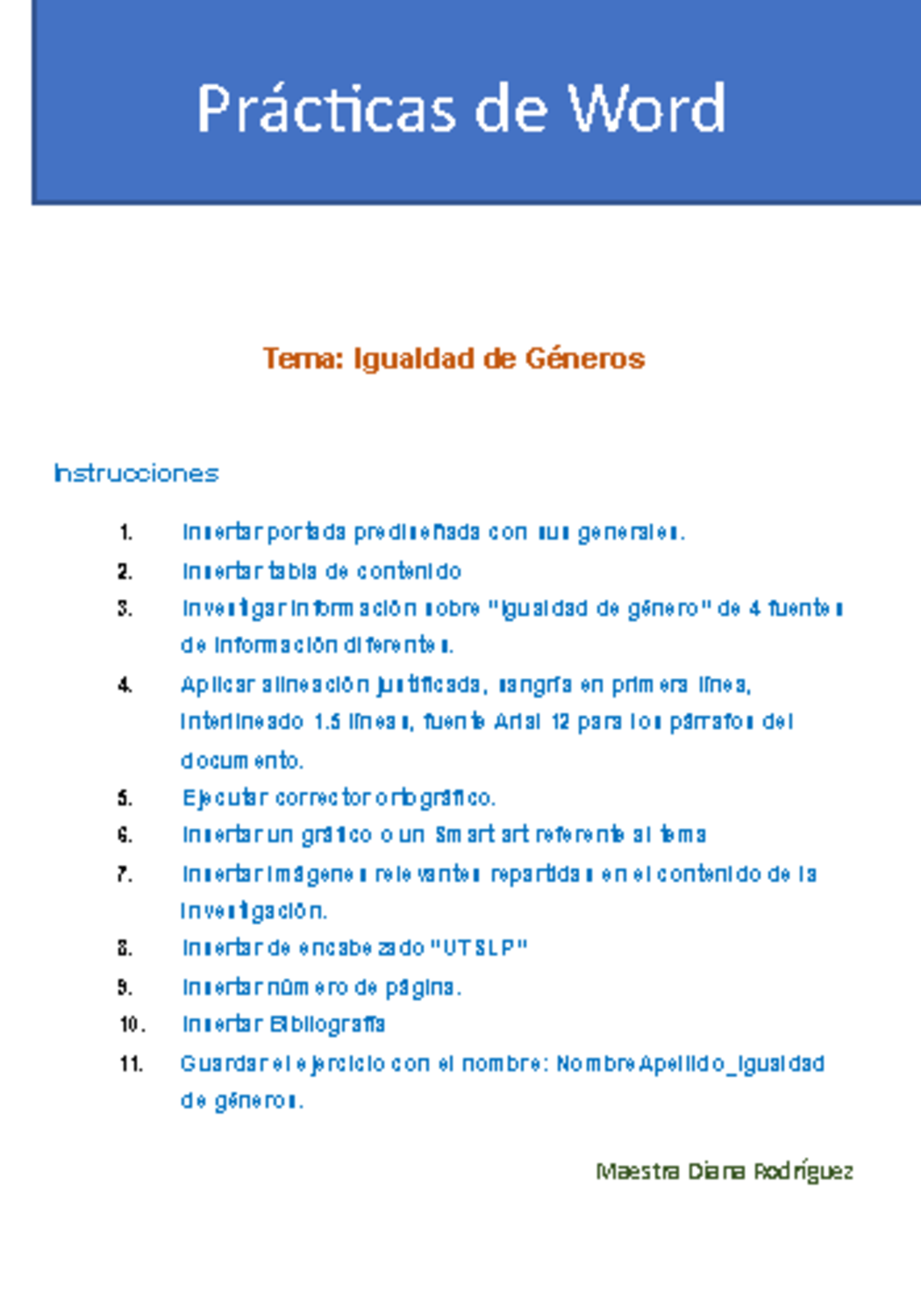 Práctica de word - Igualdad de género - Tema: Igualdad de Géneros ...