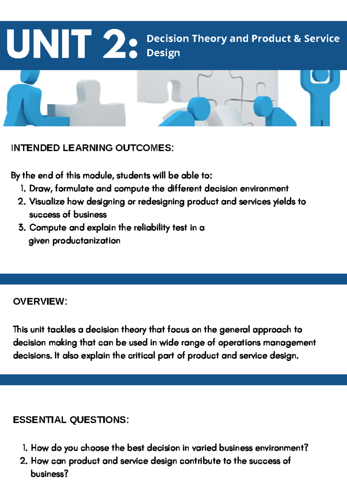 Unit2 Decision Theory and Product Service Design - Total Quality Management - FEU - Studocu