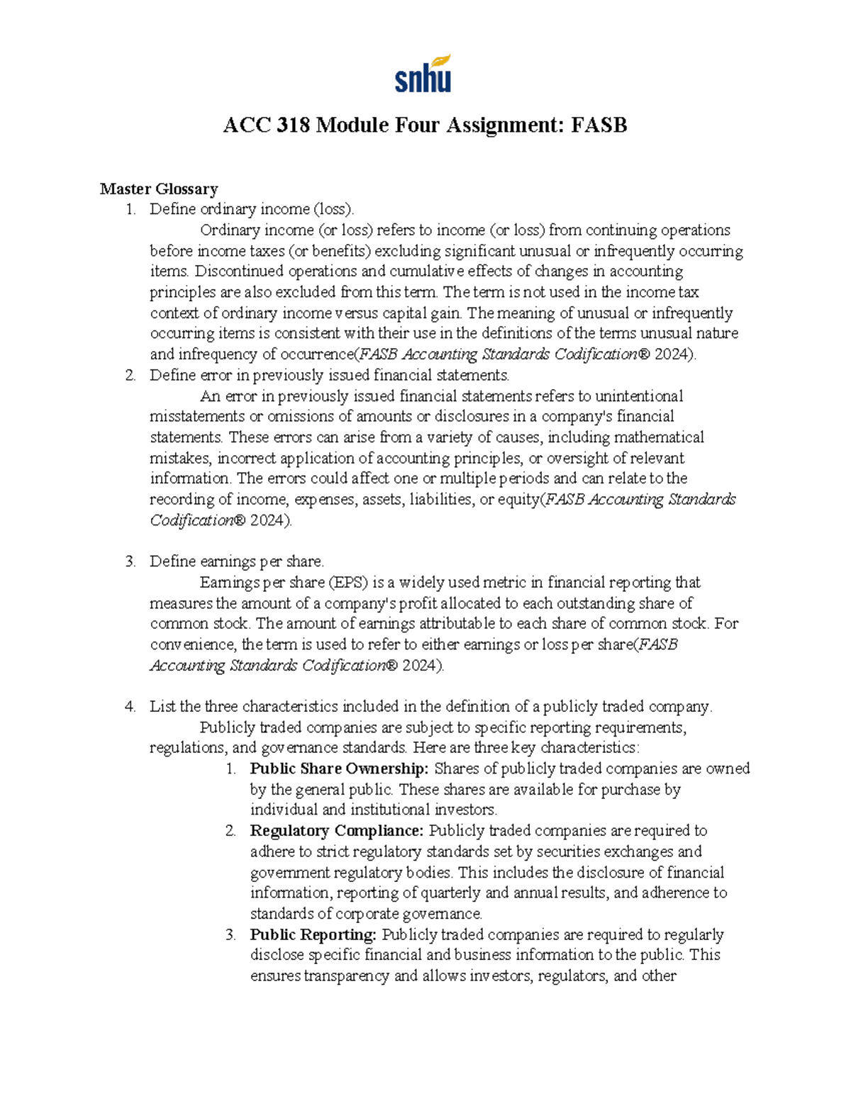 ACC 318 FASB Code - Grade A for reference FASB code paper - ACC 318 ...