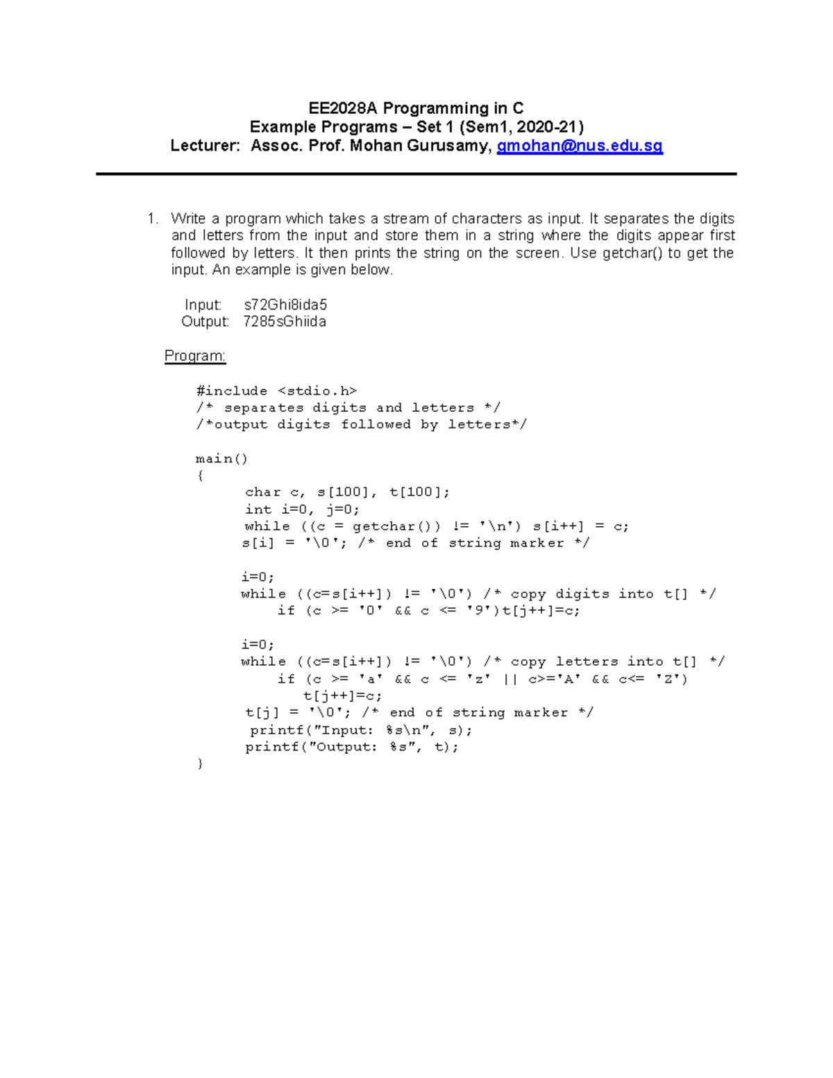 Practice Problems Set 1 EE2028A Programming In C Example Programs