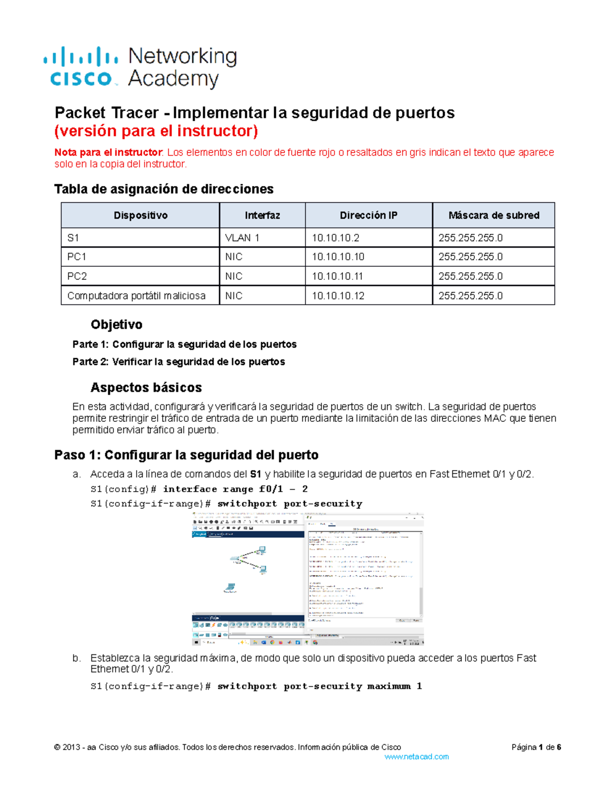 11 1 10 Packet Tracer Implement Port Security Ilm Versión Para