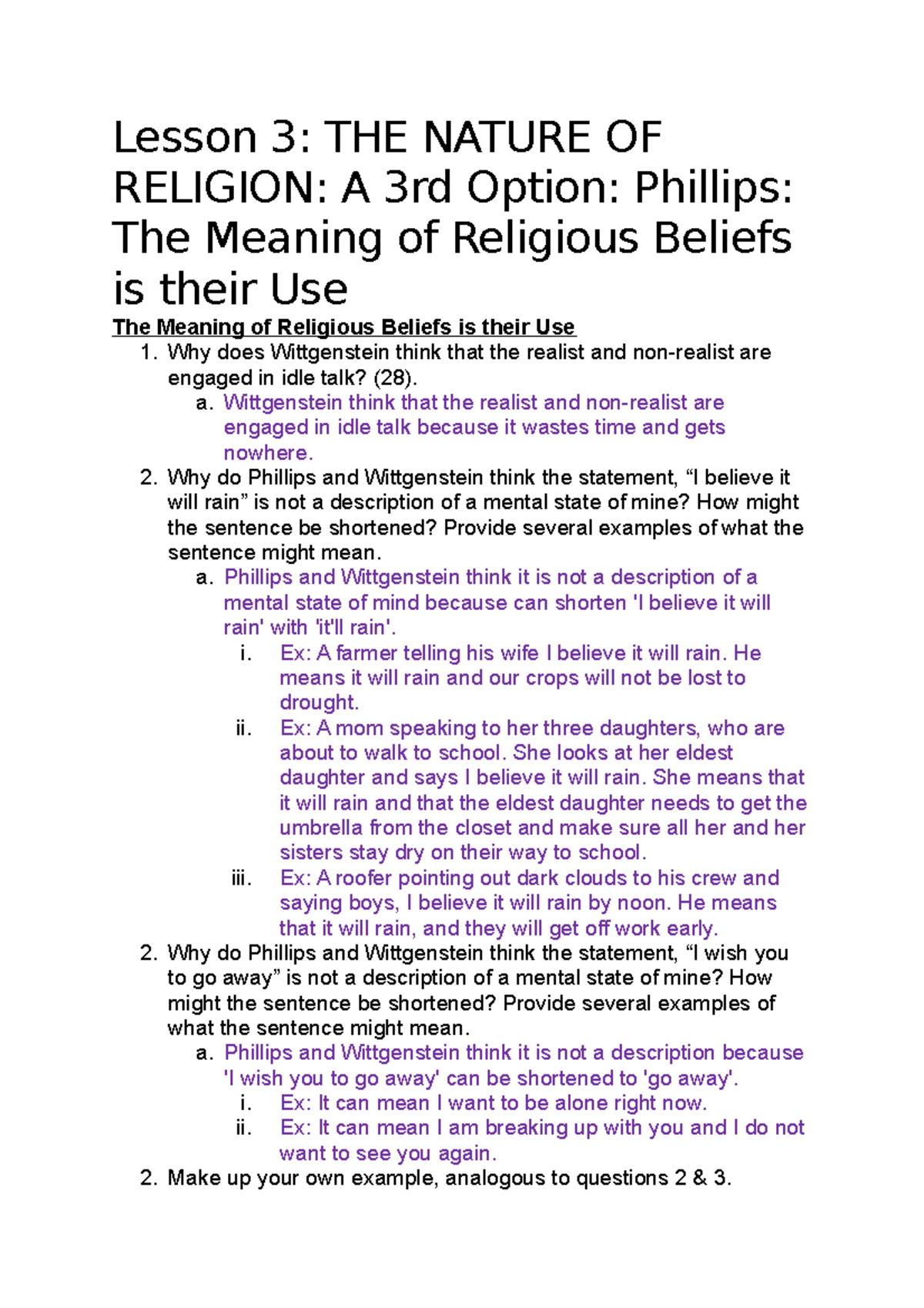 Episode 1 Lesson 3 - These notes are over the 'THE NATURE OF RELIGION ...