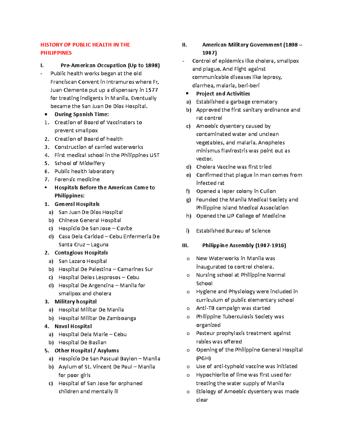 CPHM 1 - prelims - HISTORY OF PUBLIC HEALTH IN THE PHILIPPINES I. Pre ...