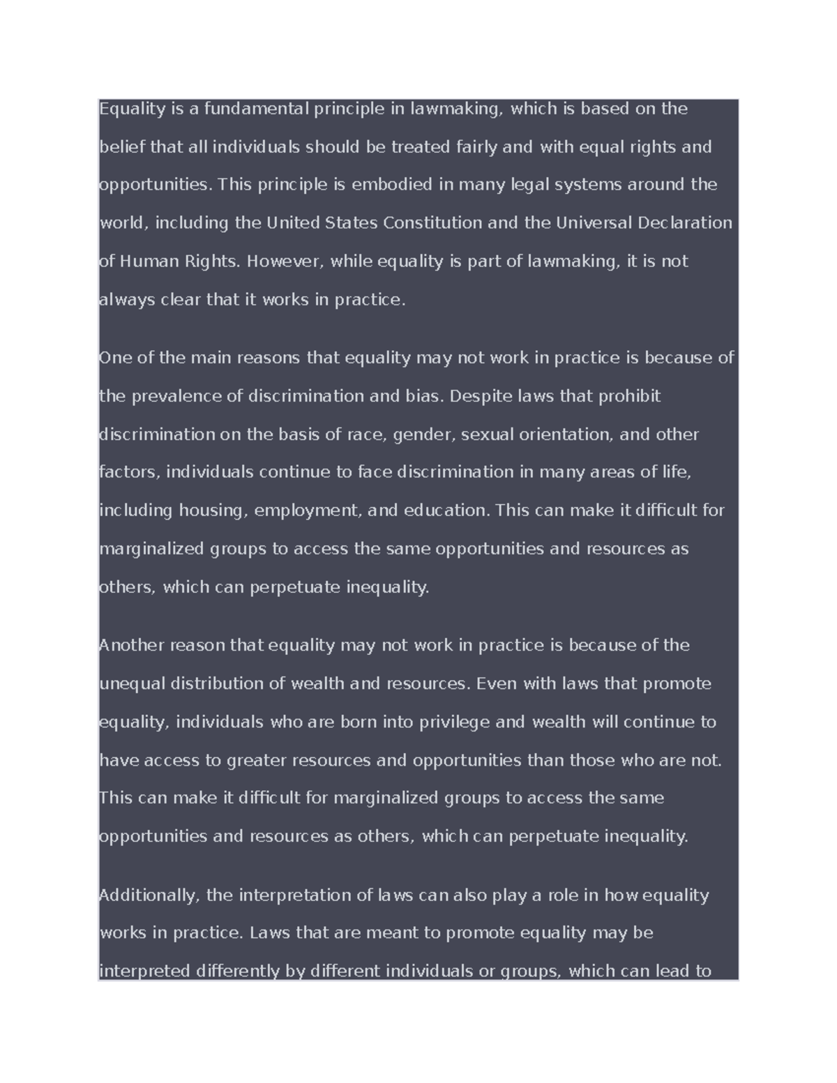 Equality - Lecture Notes - Equality is a fundamental principle in ...