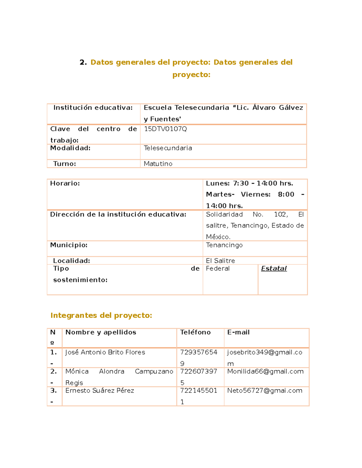 Proyecto de innovación-1 - 2 generales del proyecto: Datos generales ...