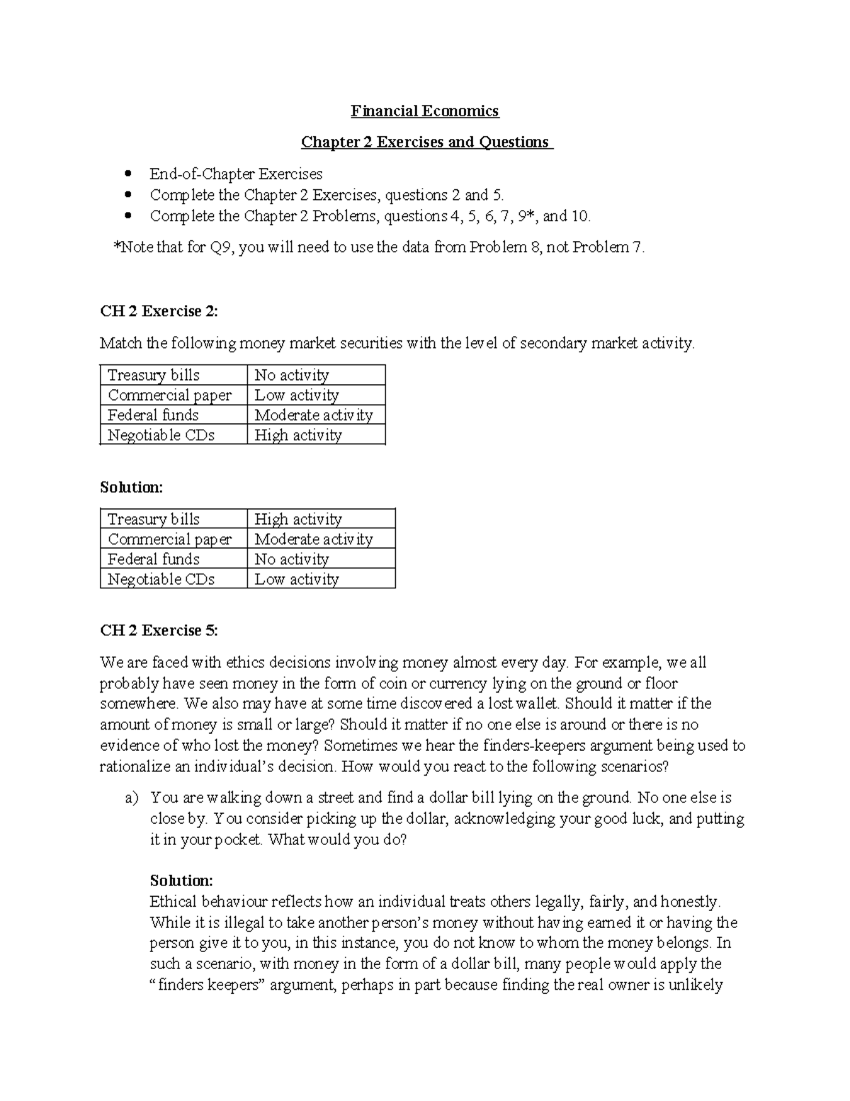 Financial Econ- Lesson 2 excercise questions - Financial Economics ...