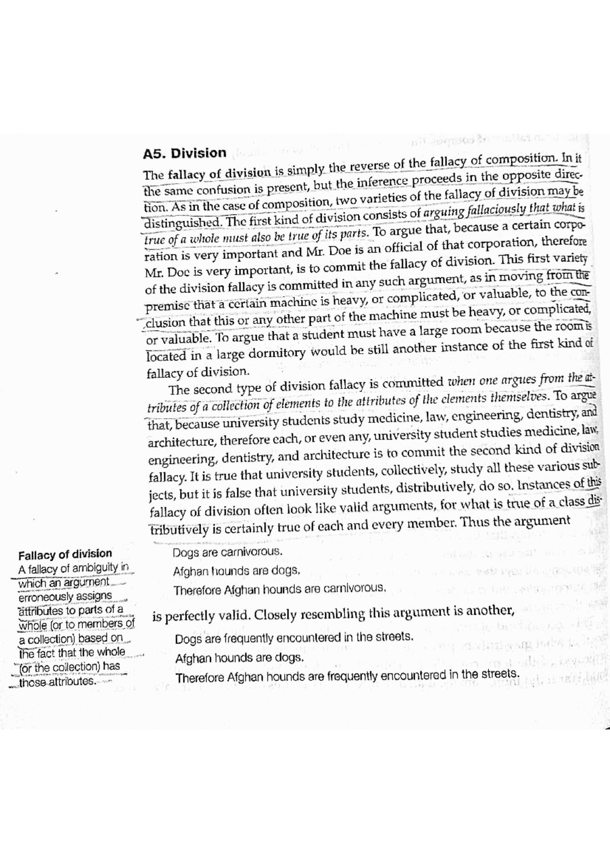 Division Fallacy - logic - Philosophy Honours - Studocu