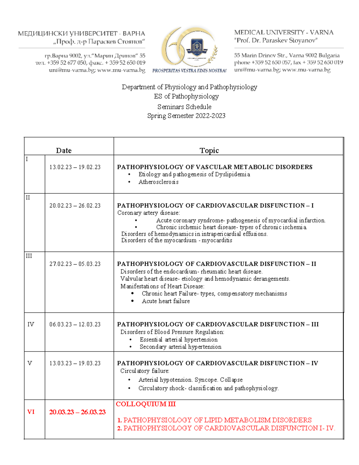 Seminar schedule, summer semester, 2023, M - Department of Physiology ...