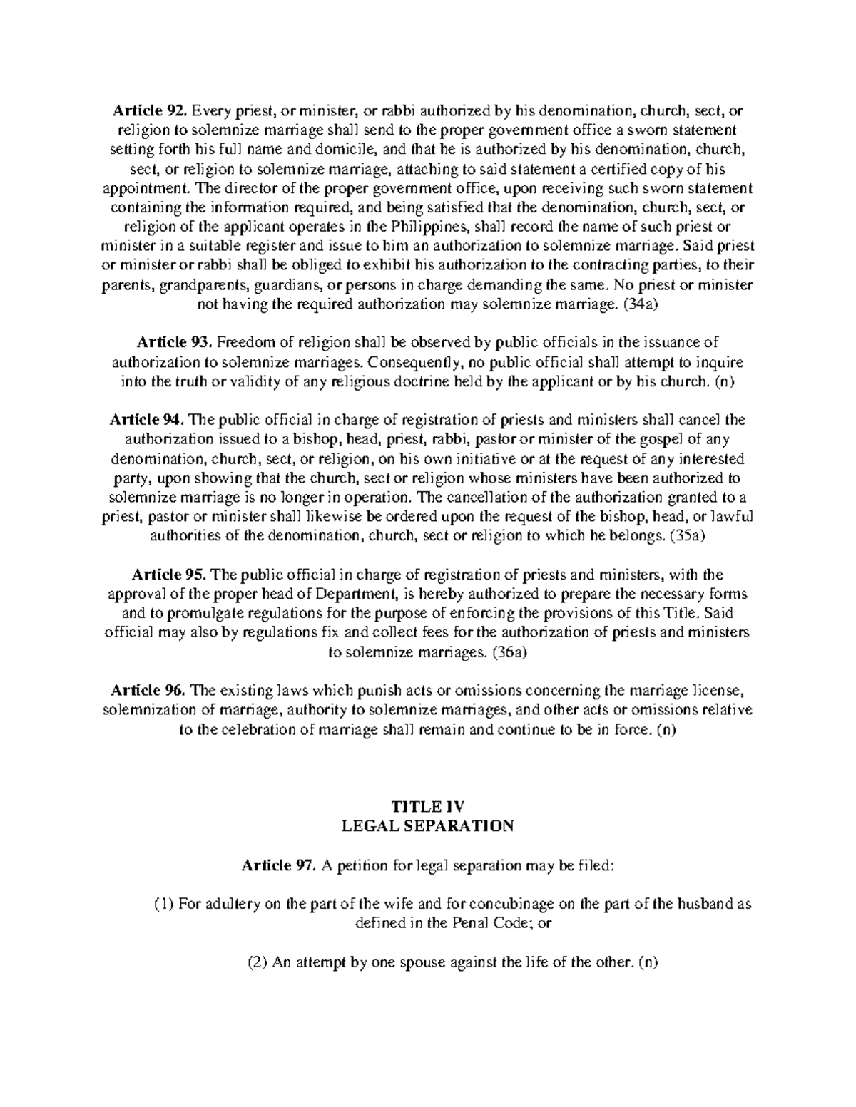 PHL50160-7 - n/a - Article 92. Every priest, or minister, or rabbi ...