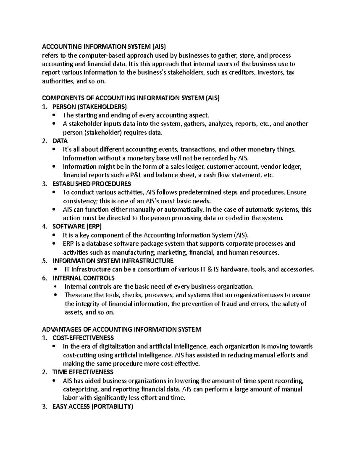 Accounting Information System - ACCOUNTING INFORMATION SYSTEM (AIS) refers to the computer-based ...