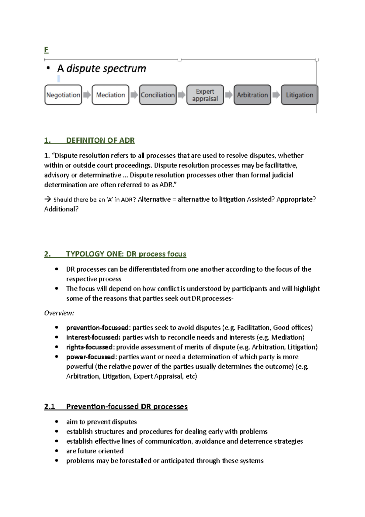 Final ADR Notes - Summary of ADR - F 1. DEFINITON OF ADR “Dispute ...