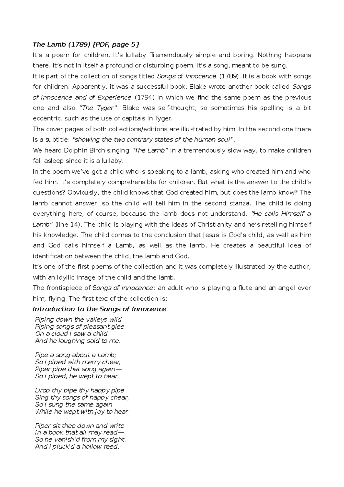 The Lamb, The Tyger analisi delle poesie - The Lamb (1789) [PDF, page 5 ...