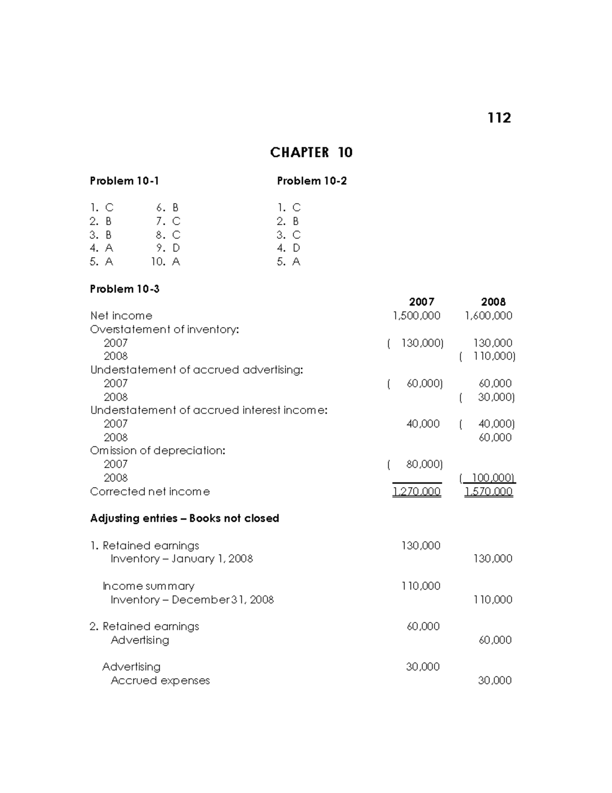 Chapter 10 to 12 - CHAPTER 10 Problem 10-1 Problem 10- 1. C 6. B 1. C 2 ...