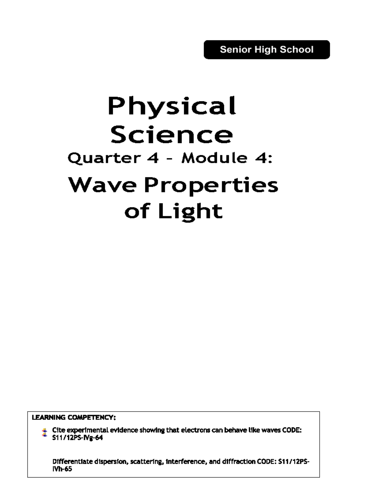 Phy Sci Mod 4 Activities 1 - Physical Science Quarter 4 – Module 4: Wave Properties of Light ...