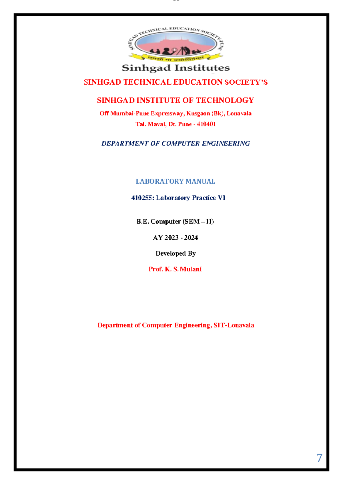 LP-VI SDN Lab Manual - USEFULL - SINHGAD TECHNICAL EDUCATION SOCIETY’S SINHGAD INSTITUTE OF ...