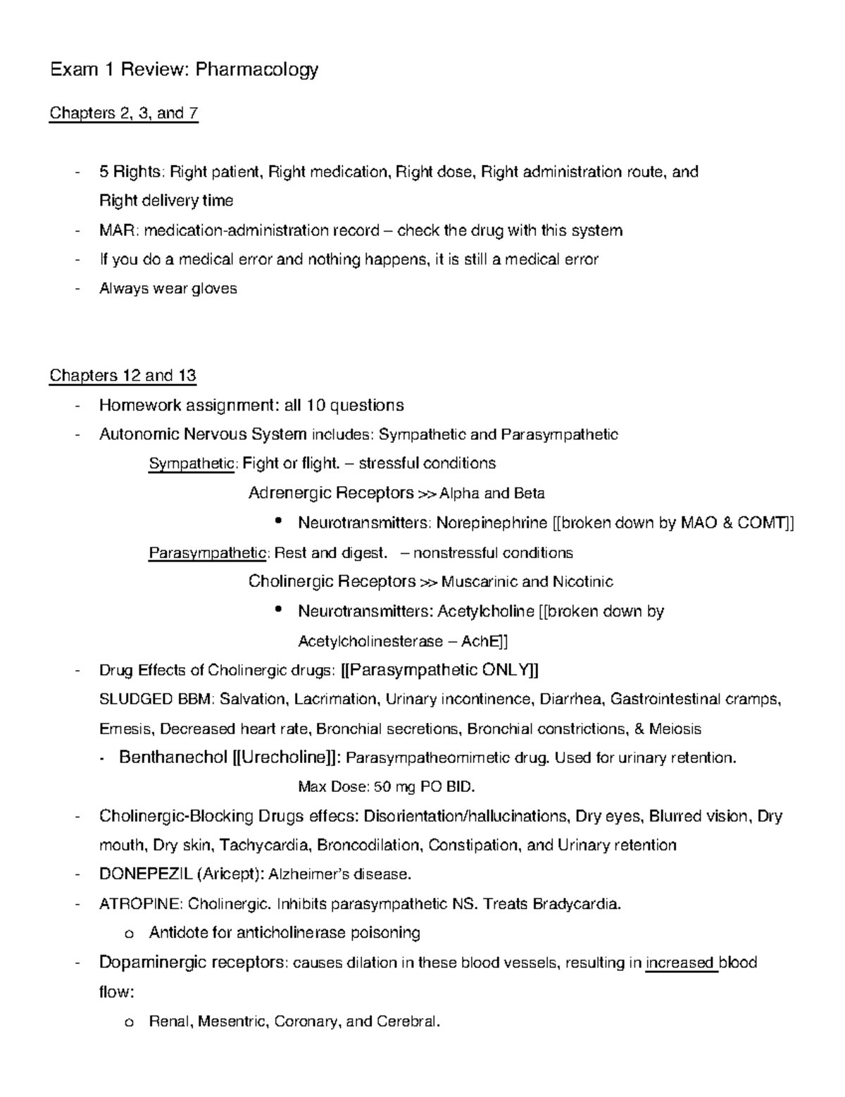 Pharm 1 Notes - Exam 1 Review: Pharmacology Chapters 2, 3, and 7 5 ...