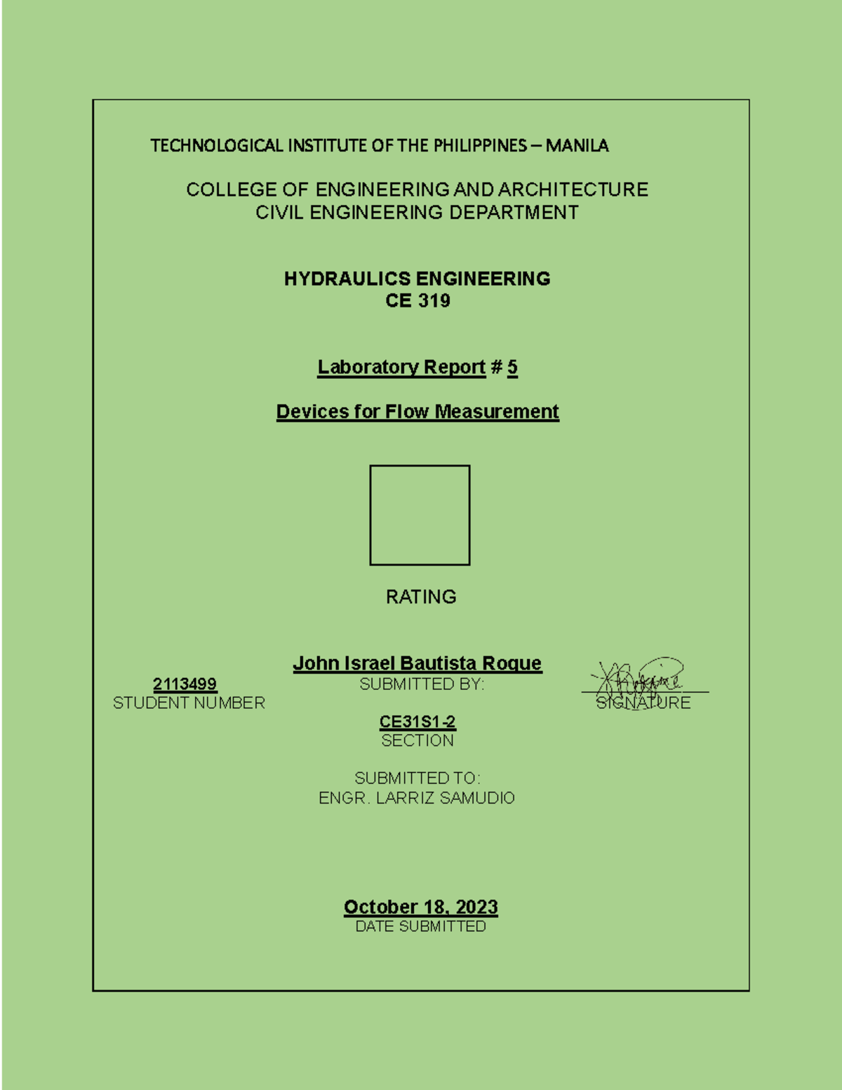 Roque Lab-Report 5 - Laboratory report #5 - TECHNOLOGICAL INSTITUTE OF ...