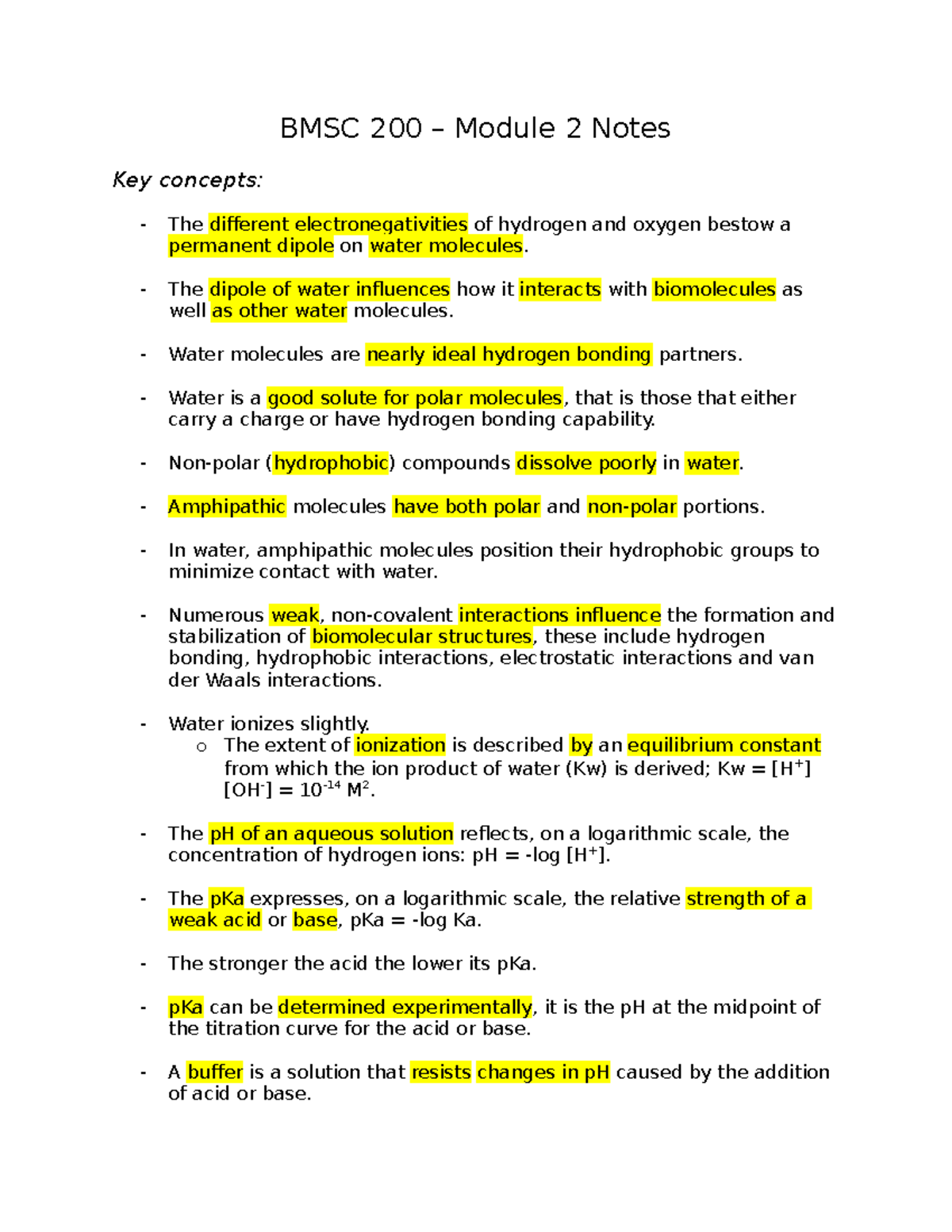 Module 2 - Notes - BMSC 200 – Module 2 Notes Key concepts: The ...