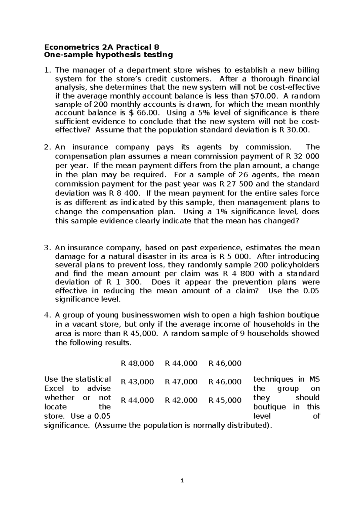 1 Practical 8 Questions - Econometrics 2A Practical 8 One-sample ...