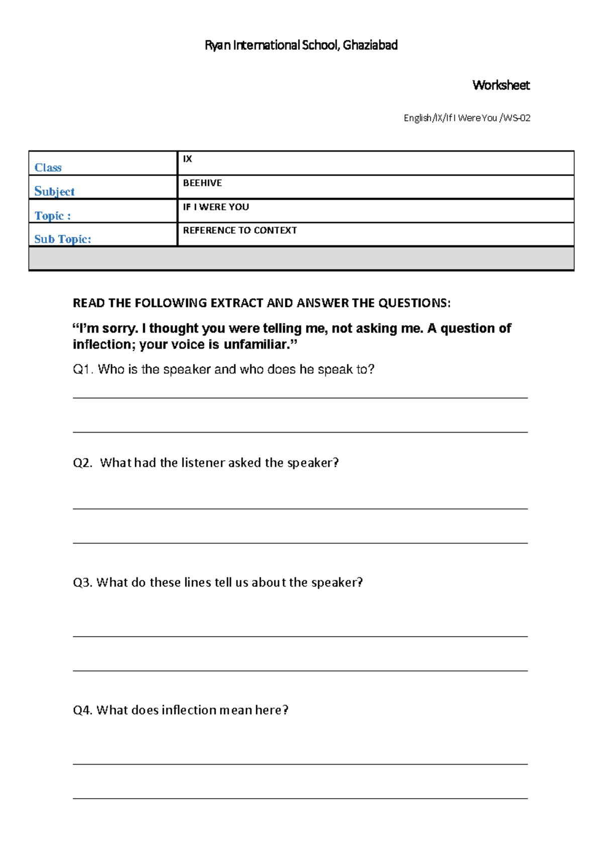 IF I WERE YOU -RTC- WS-2 ic847417 - Ryan International School ...