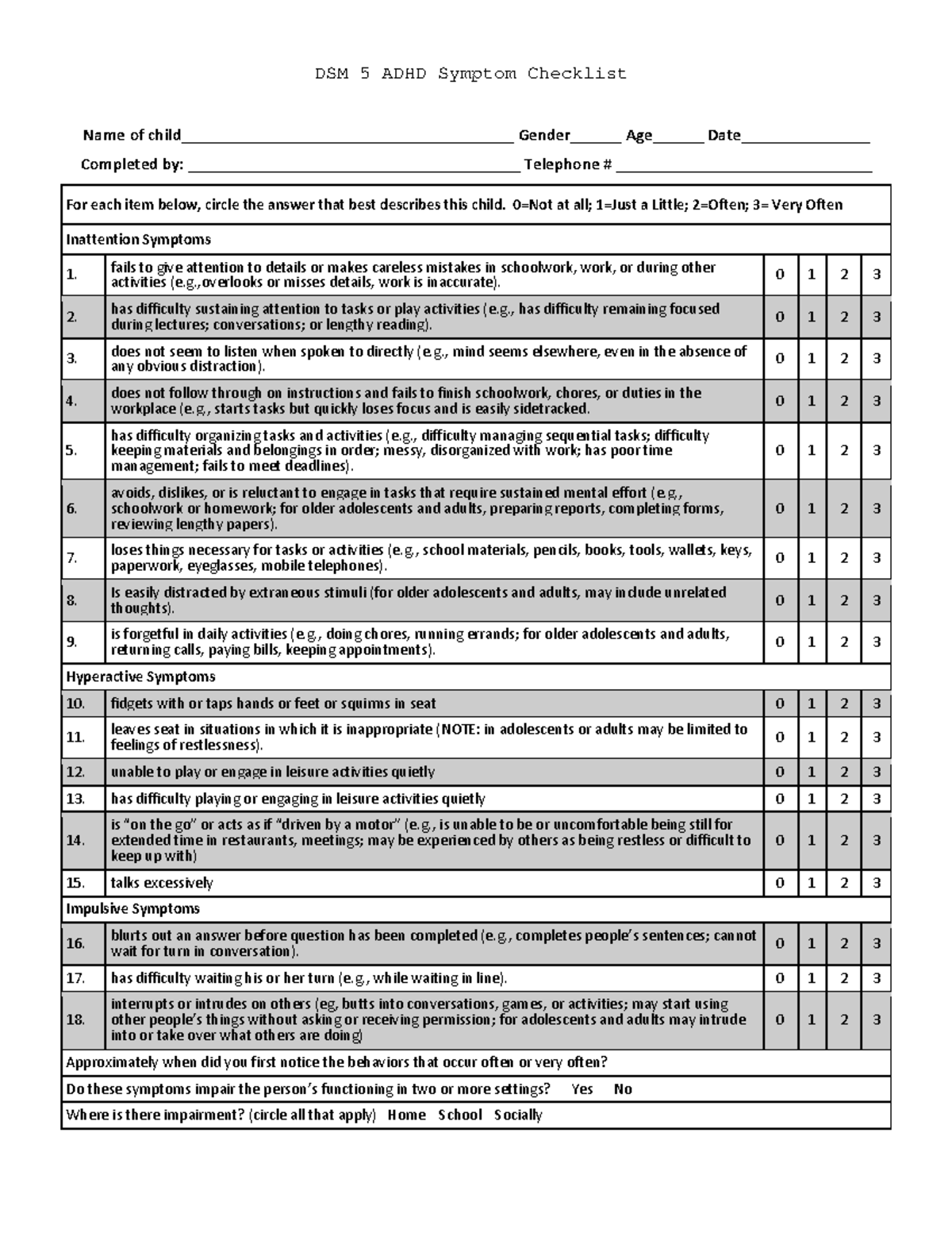 1 - adhd dsm-5 checklist - Name of child ...