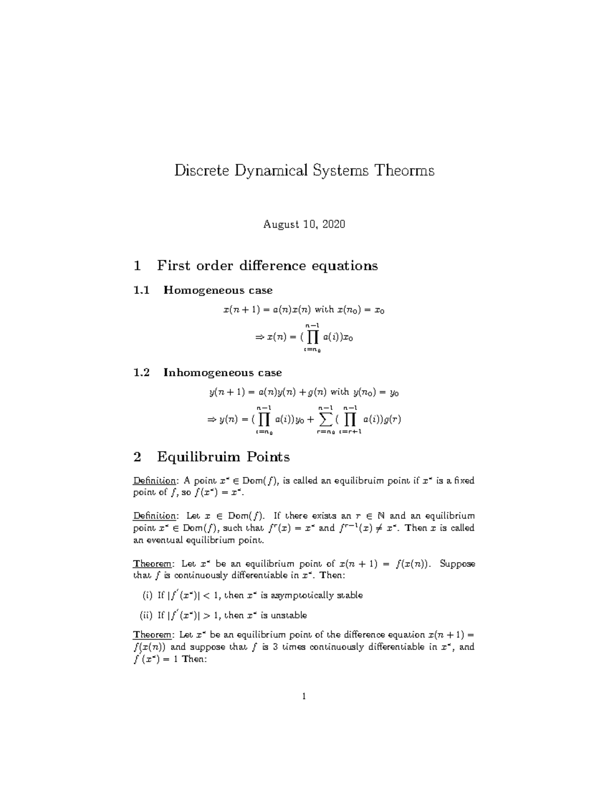 DDS Theorems Discrete Dynamical Systems Theorms August 10 2020 1