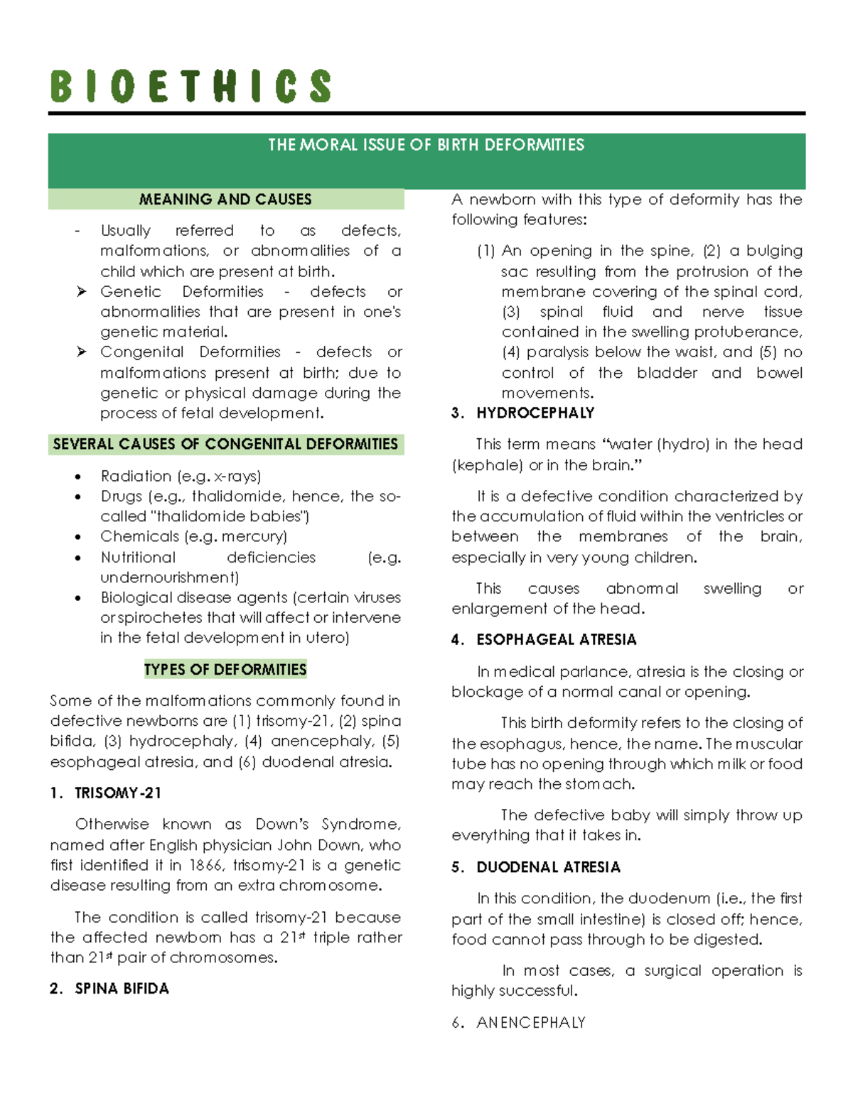 Bioethics- Reviewer - Hdhdhdhhdhd - THE MORAL ISSUE OF BIRTH ...