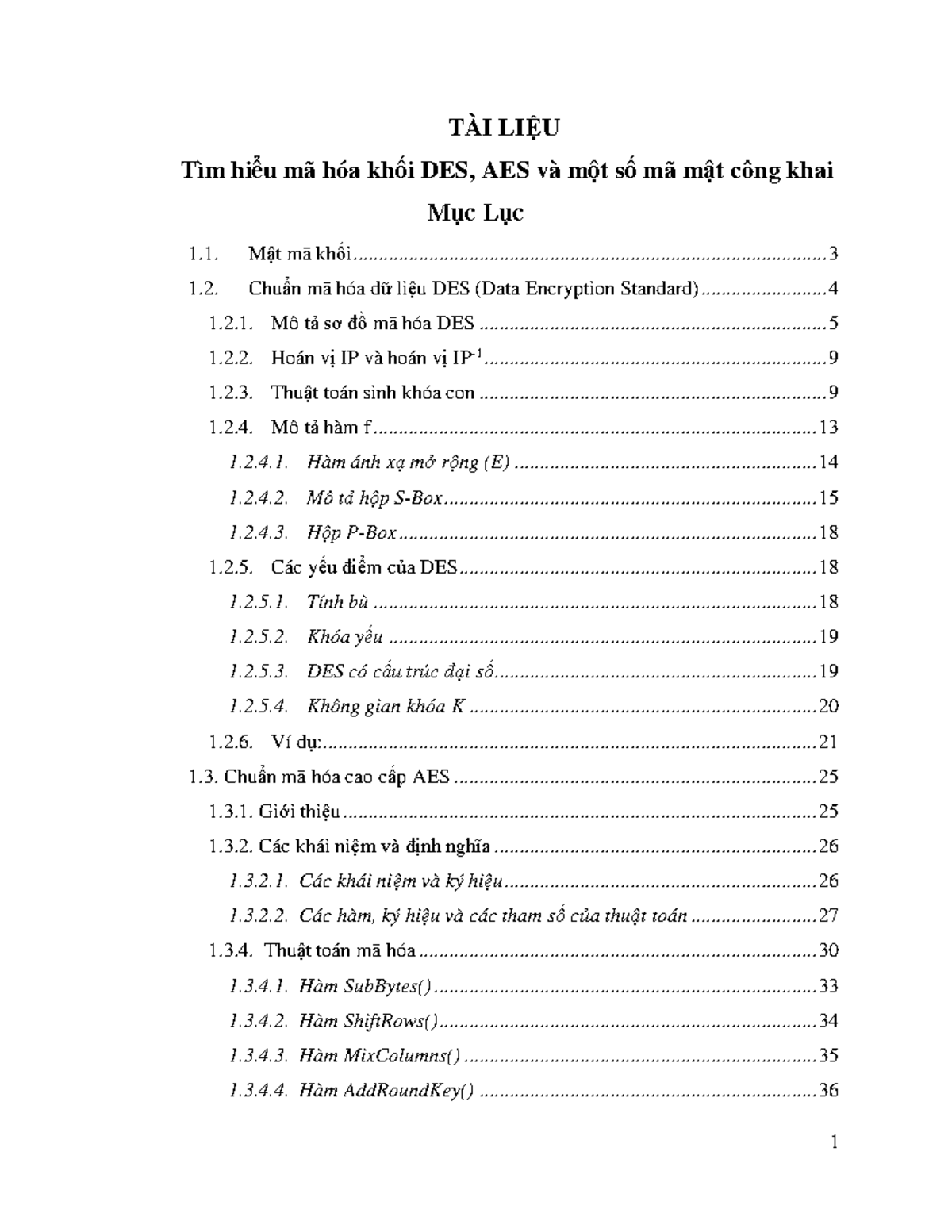 Mã hóa khối DES và AES - No description - TÀI LIỆU Tìm hiểu mã hóa khối DES, AES và một số mã ...