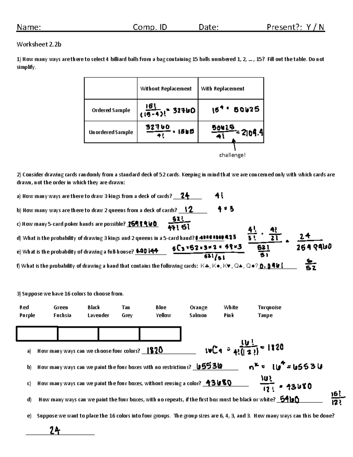 Homework Worksheet 2.2b - Name: Comp. ID Date: Present?: Y / N ...