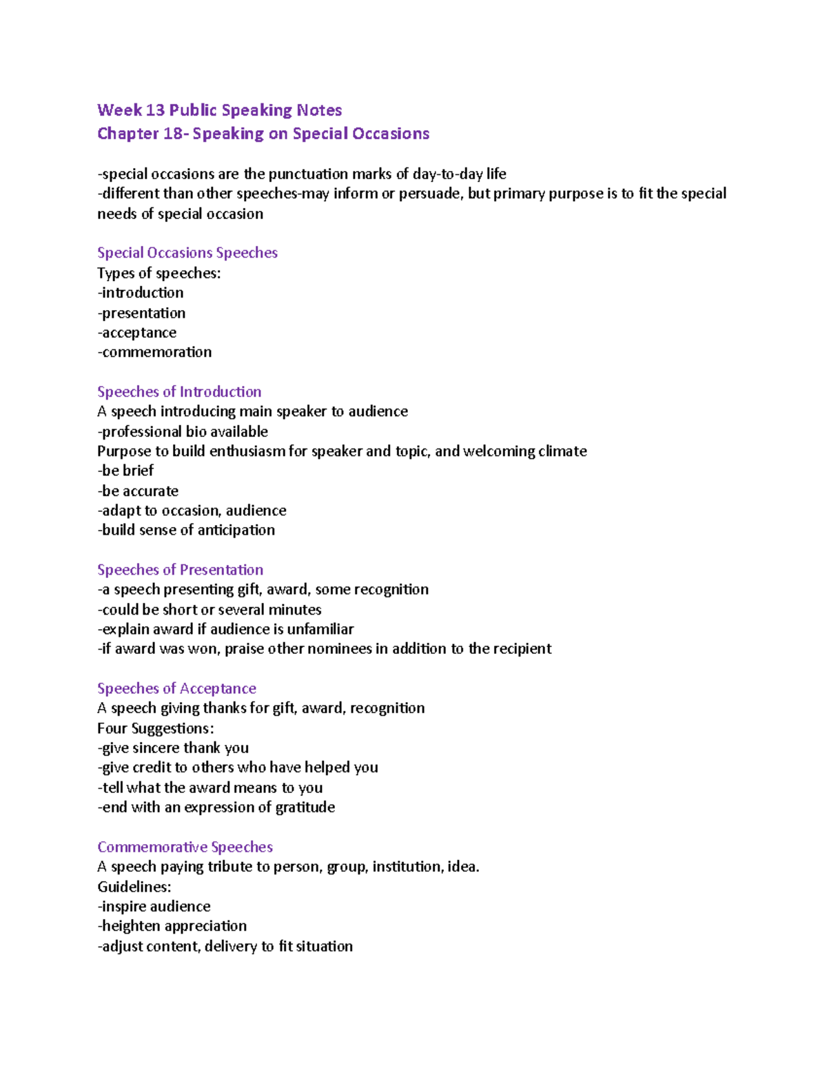 Week 13 Public Speaking Notes - Week 13 Public Speaking Notes Chapter ...