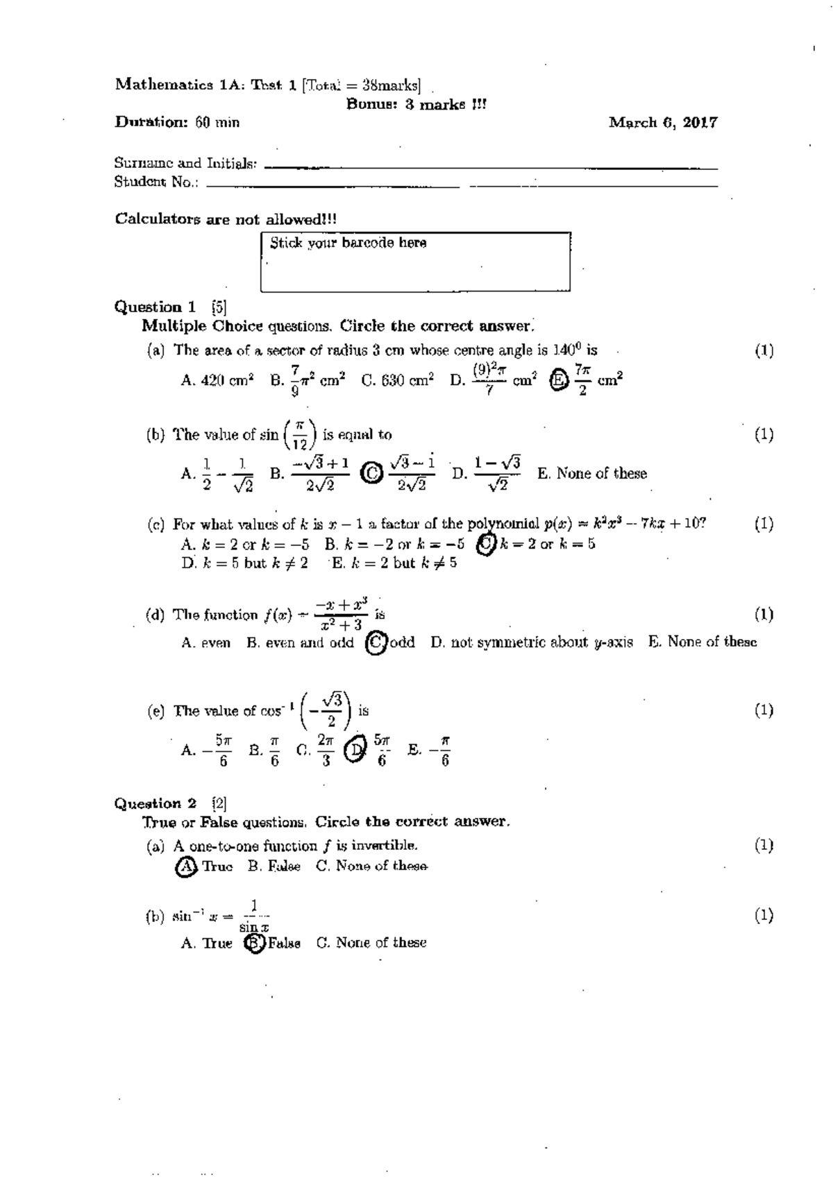 Test 1 Solution-2 - test - Math 131 - Studocu