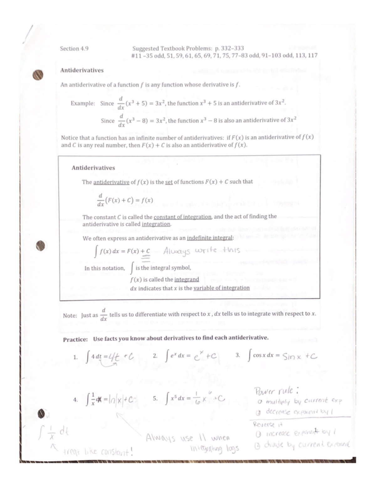 Section 4.9 Antiderivatives - MATH 203 - Studocu