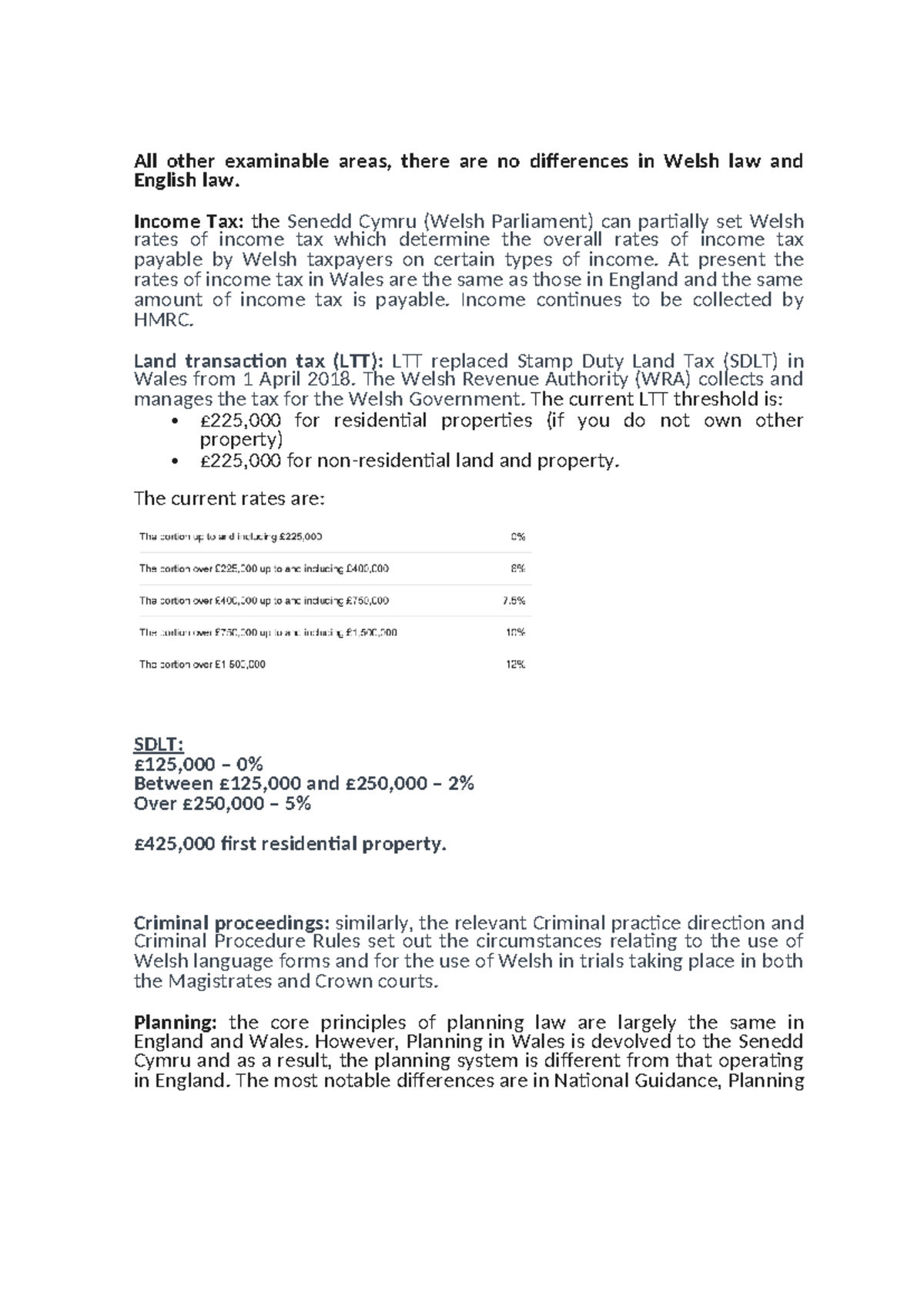 Welsh Law Updates: Key Tax and Legal Differences - All other examinable ...