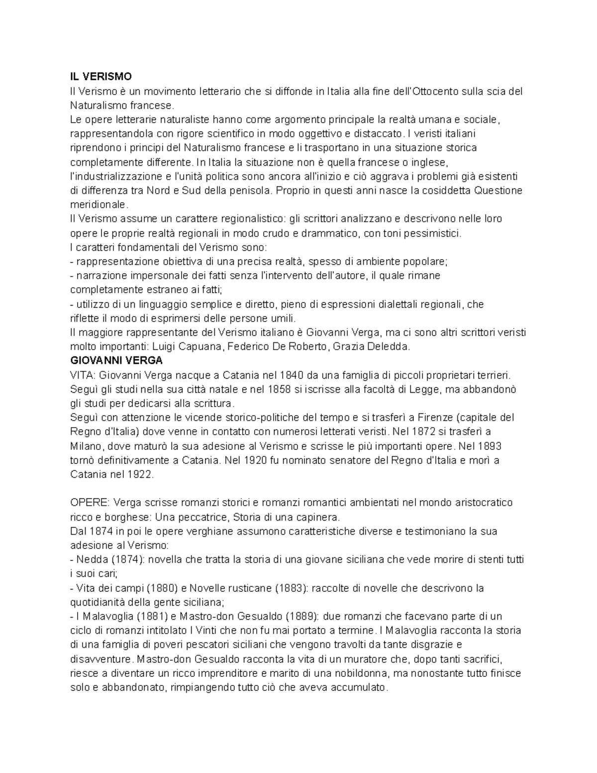 Italiano - Verismo e decadentismo - IL VERISMO Il Verismo è un movimento letterario che si ...
