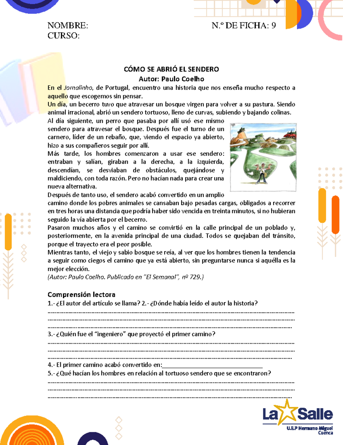 Ficha 9 Parcial 3 - Ejercicios de lectura - NOMBRE: N.º DE FICHA: 9 ...