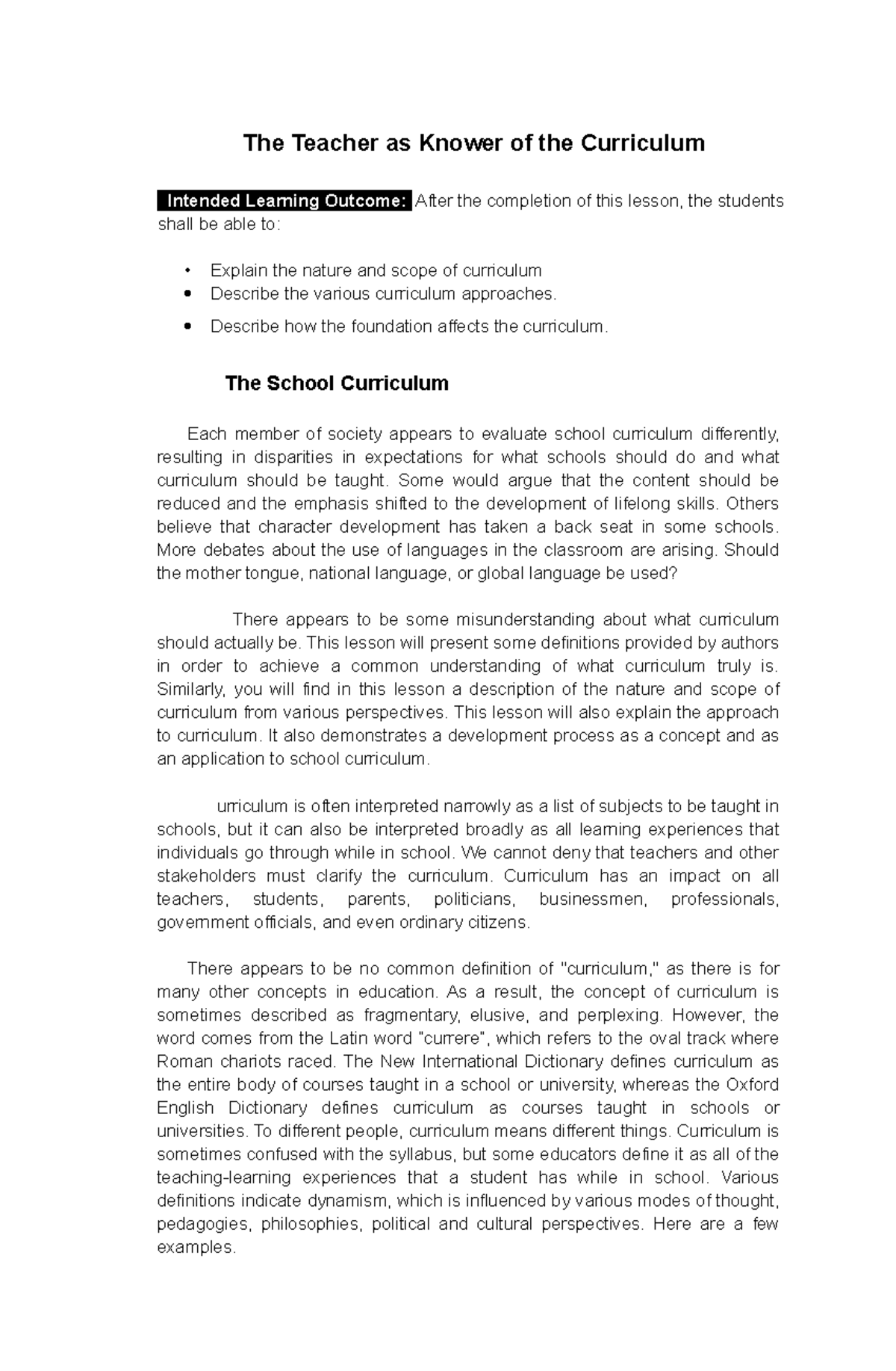 The Teacher as Knower of the Curriculum - The Teacher as Knower of the ...