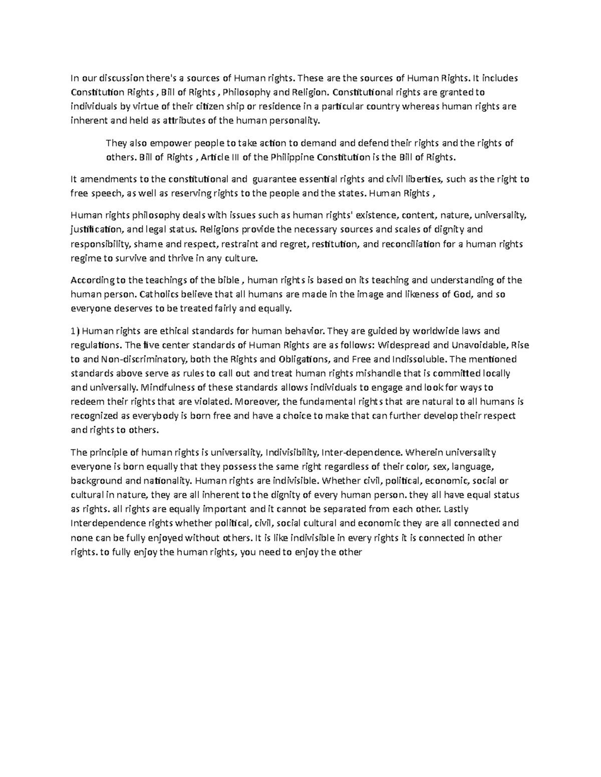 The principle of human rights is universality - Civil Engineering - Studocu