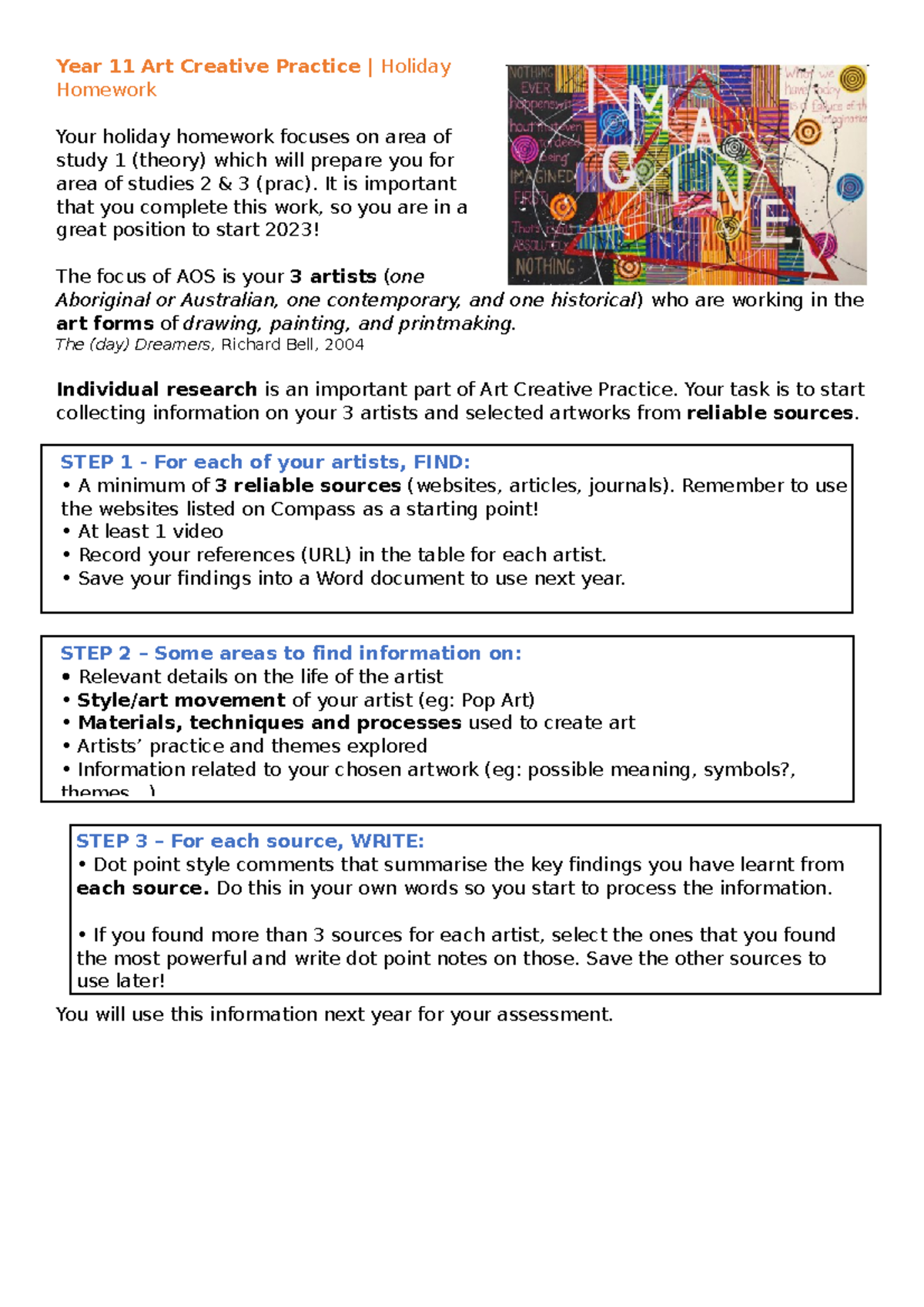 Art homwork. - thx - Year 11 Art Creative Practice | Holiday Homework ...