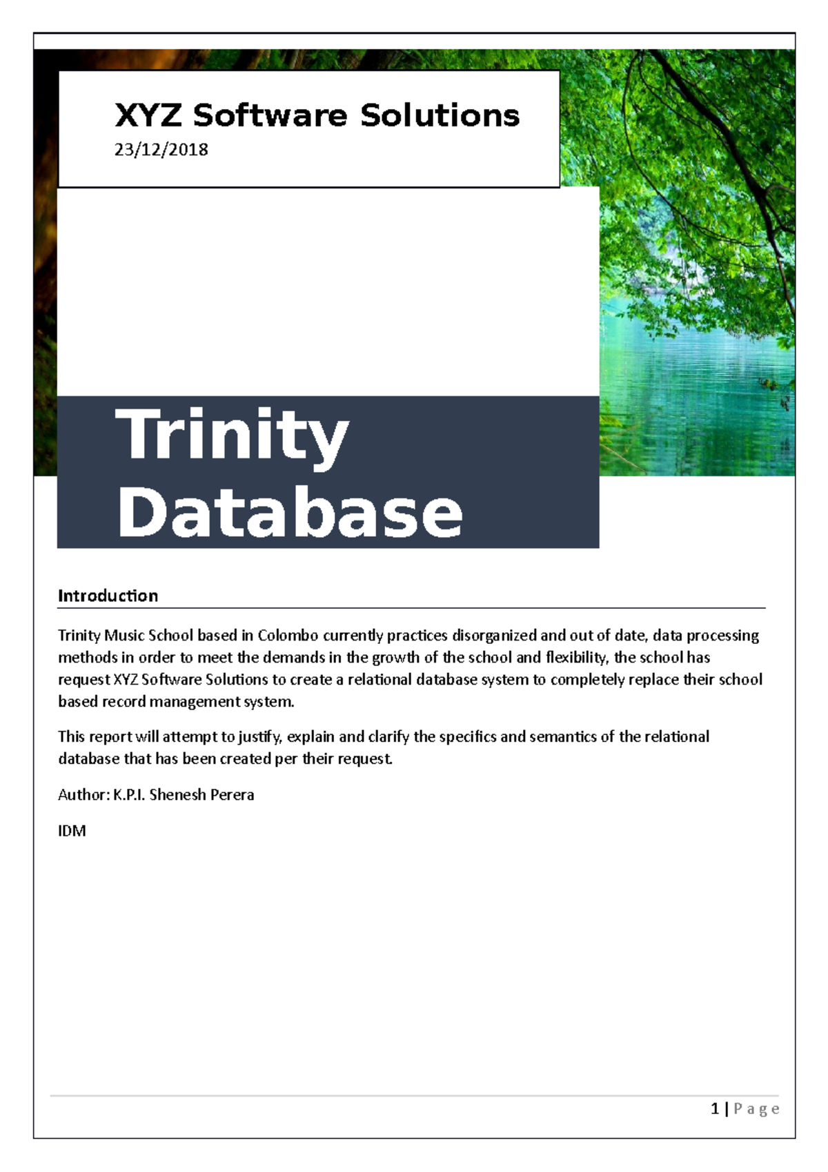 DBReport 1 - Assignment for Database - XYZ Software Solutions 23/12 ...