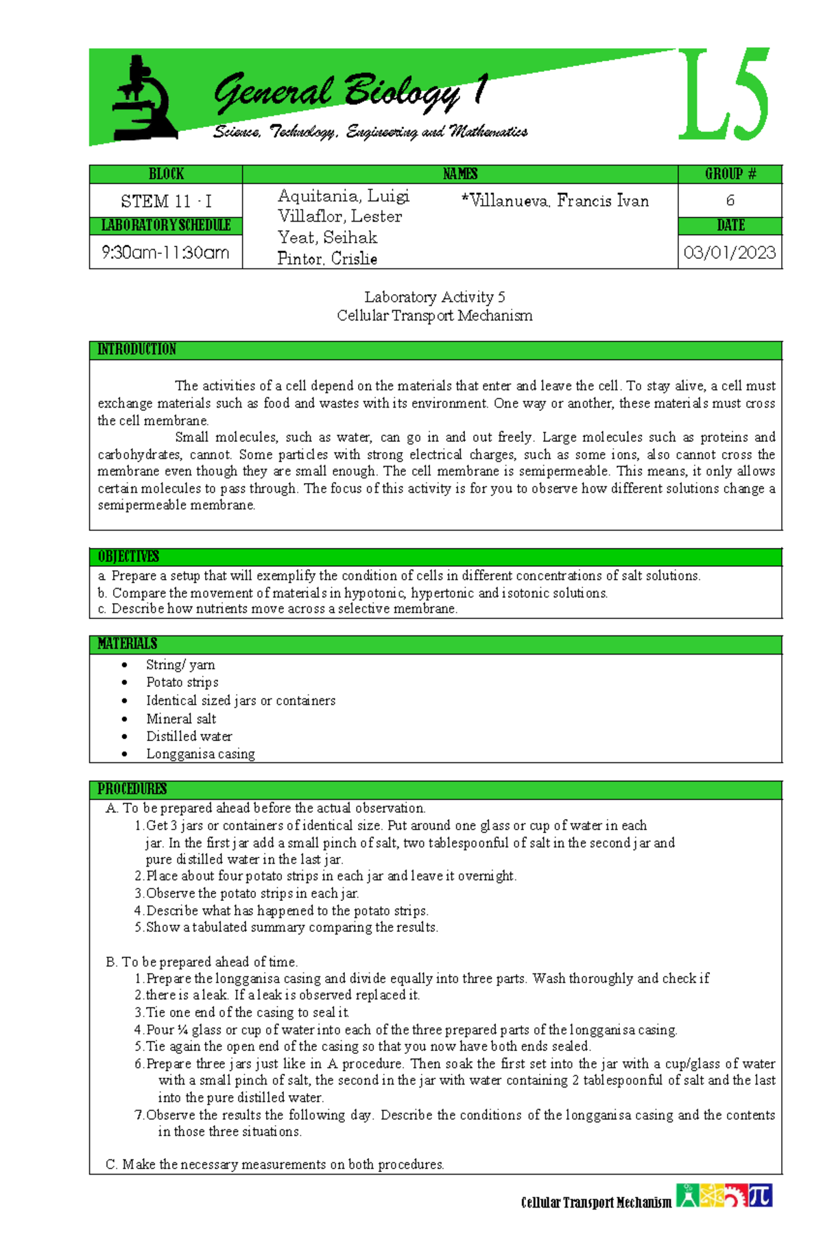 Gen bio Exp. 5 - asdf - General Biology 1 Science, Technology, Engineering and Mathematics BLOCK ...