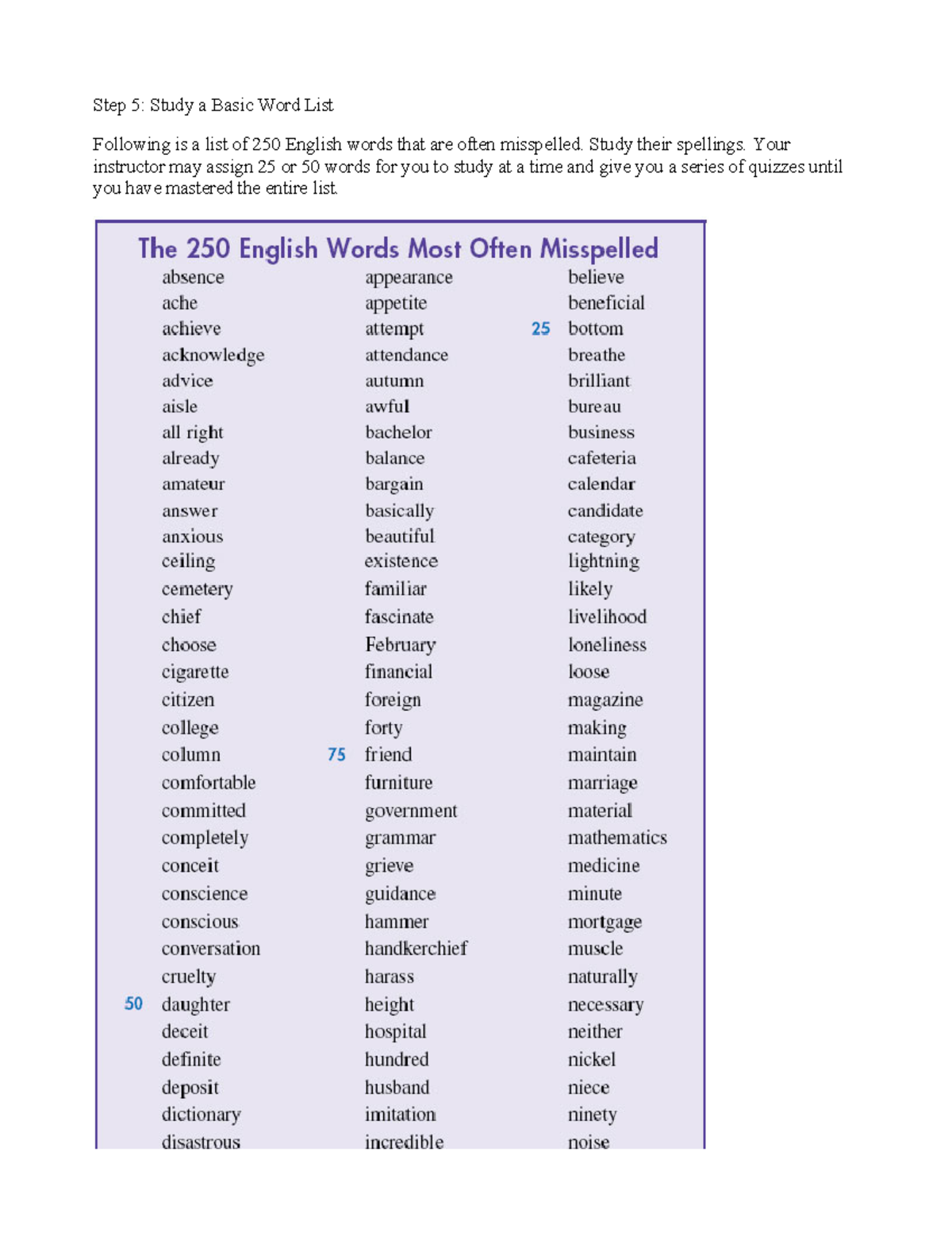 Step 5 Study a Basic Word List - Step 5: Study a Basic Word List ...