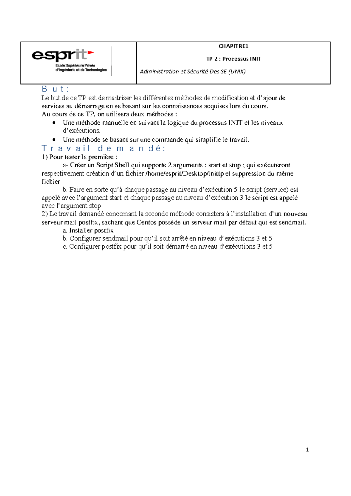 TP2 init chapitre 3 - 1 CHAPITRE TP 2 : Processus INIT Administration et Sécurité Des SE (UNIX ...