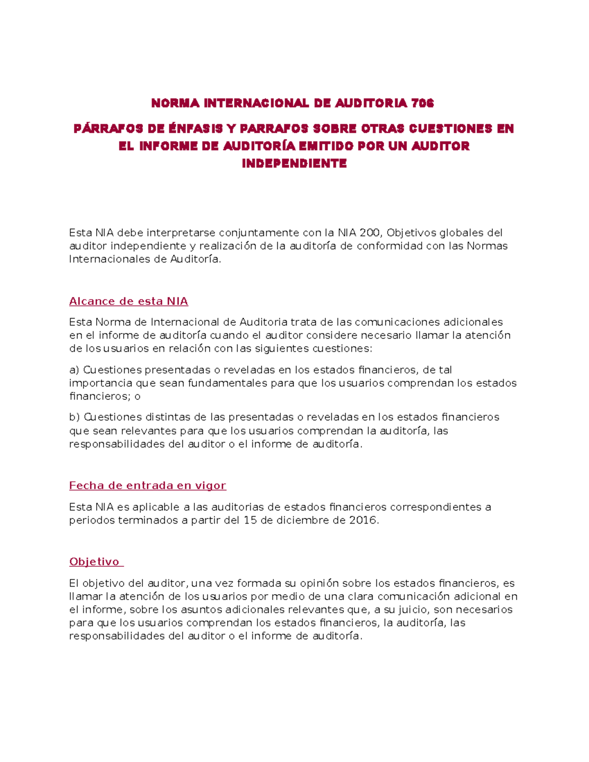 Resumen NIA 706 - Auditorias Fiscales - IPN - Studocu