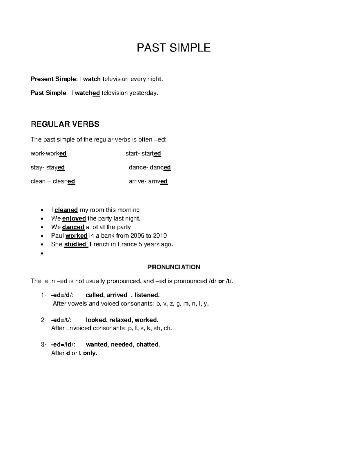 PAST+ Simple+Reg+and+Irreg+Verbs - PAST SIMPLE Present Simple: I watch ...